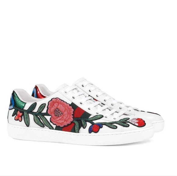 Gucci | Shoes | Gucci Ace Embroidered Floral Sneakers 355 | Poshmark
